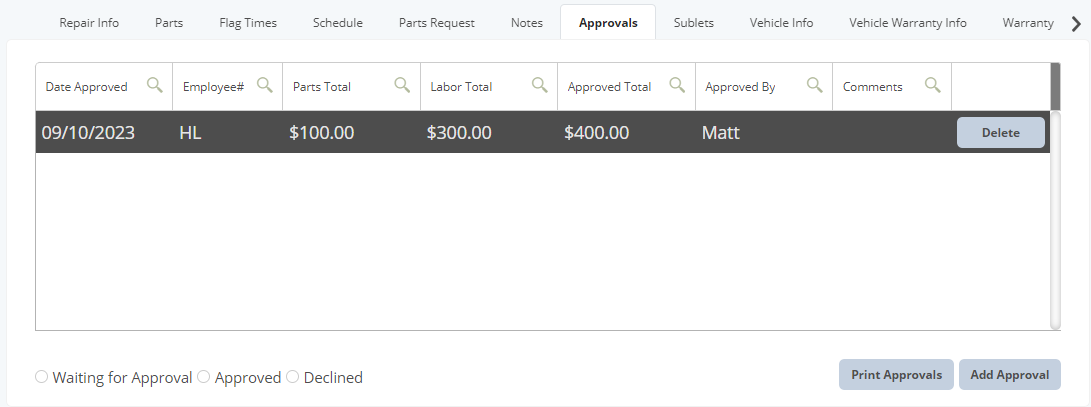 Repair Order / RO / Service Invoice – Motility Software Solutions