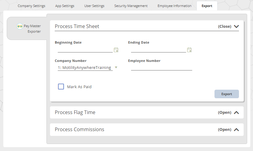 Export - Process Time Sheet – Motility Software Solutions