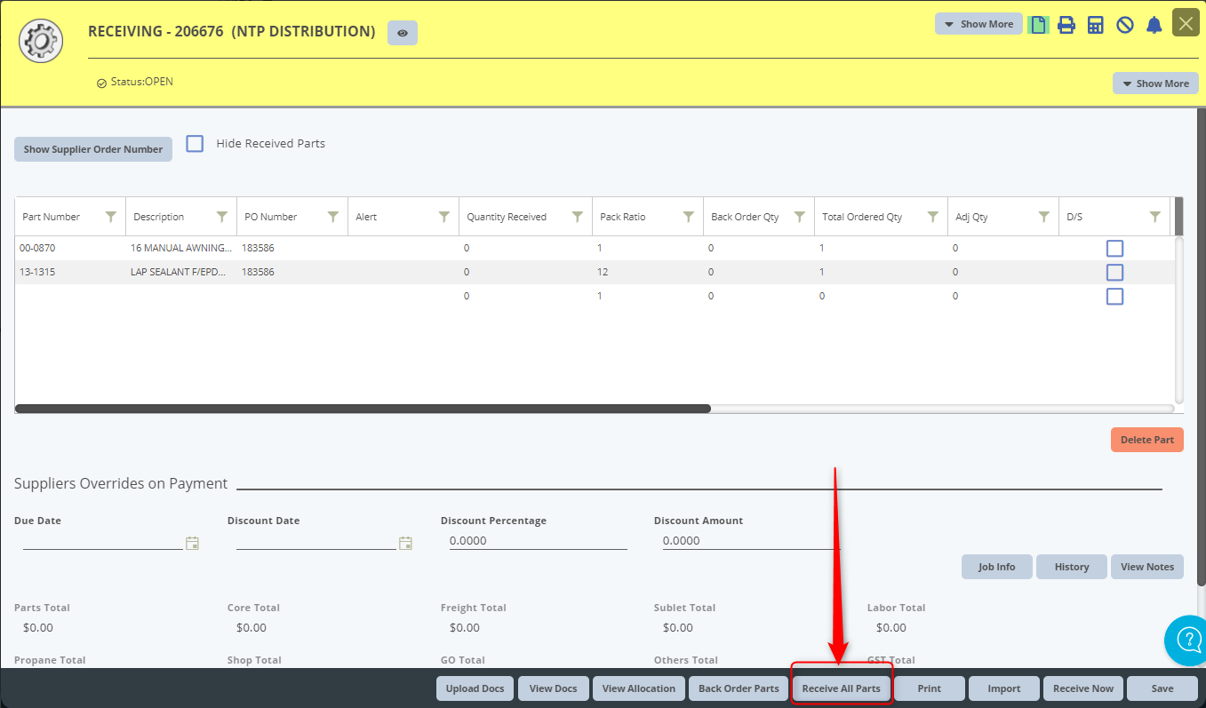 Receiving Parts – Motility Software Solutions