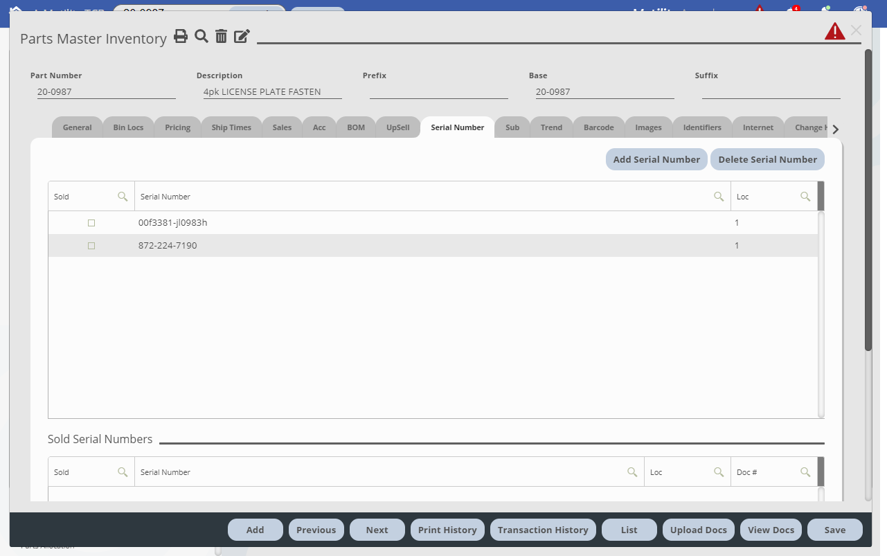 Master Inventory Part Profile – Motility Software Solutions