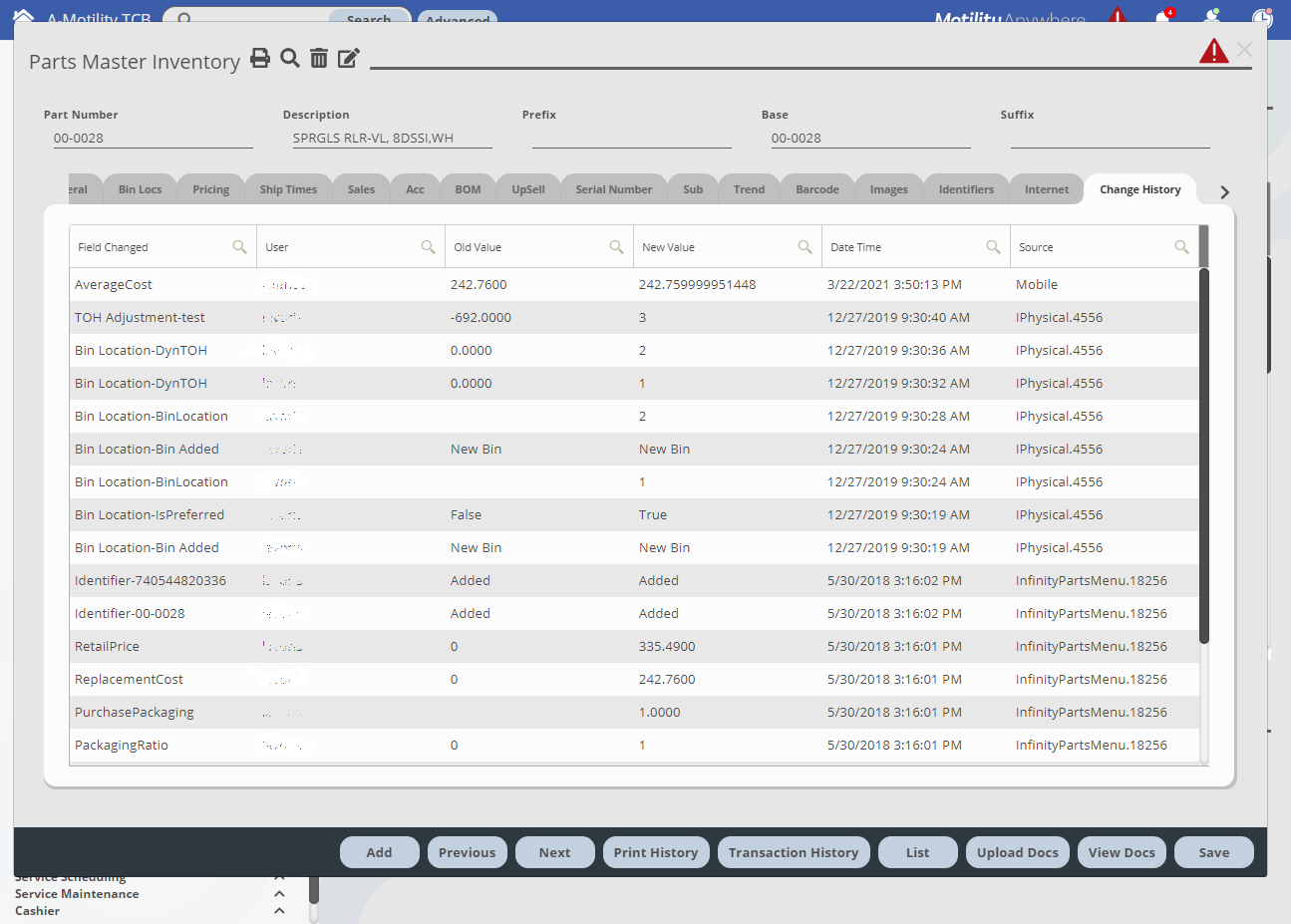 Master Inventory Part Profile – Motility Software Solutions