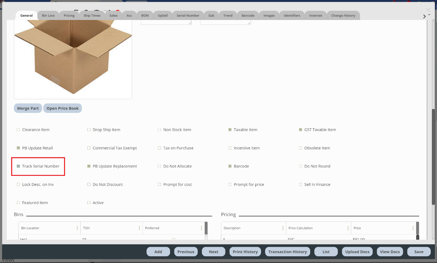 Master Inventory Part Profile – Motility Software Solutions
