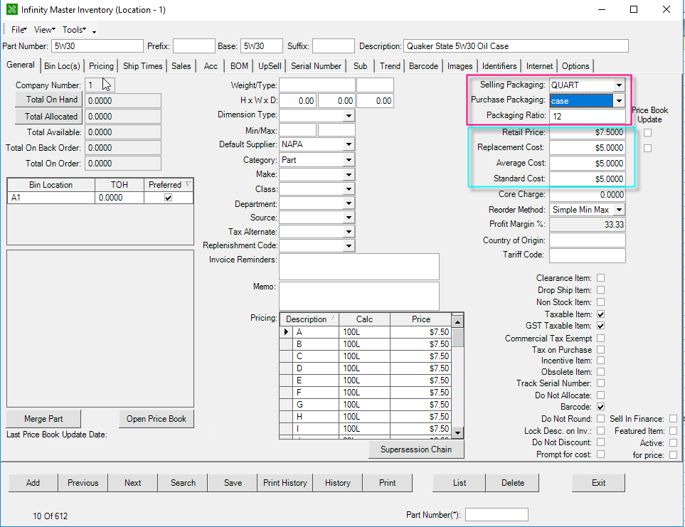 Parts Packaging Ratios – Motility Software Solutions