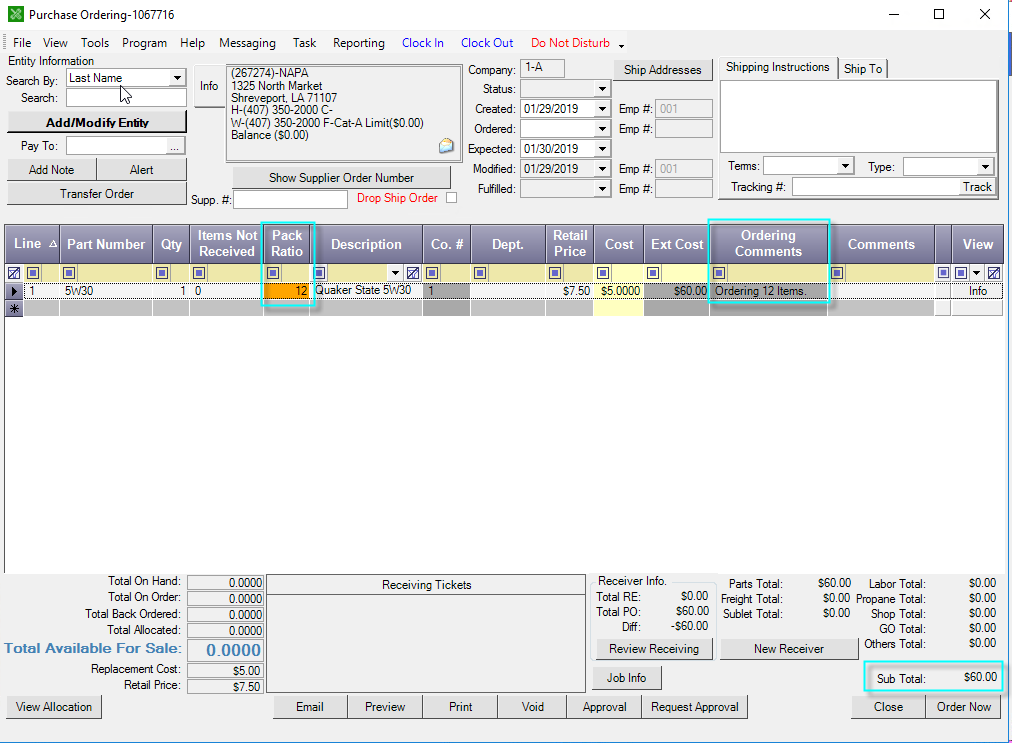 Parts Packaging Ratios – Motility Software Solutions