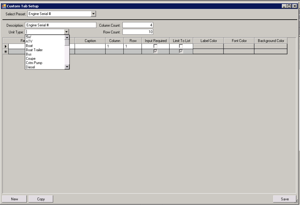 Add/Modify Unit Custom Screen – Motility Software Solutions