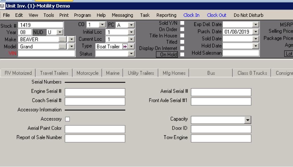 Add/Modify Unit Custom Screen – Motility Software Solutions