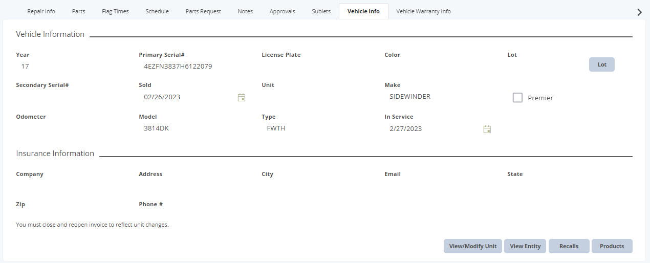 Repair Order / RO / Service Invoice – Motility Software Solutions