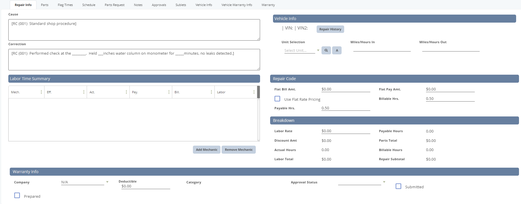 Repair Order / RO / Service Invoice – Motility Software Solutions